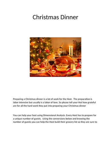 Chemistry Christmas Dinner Dimensional Analysis High School | Teaching ...