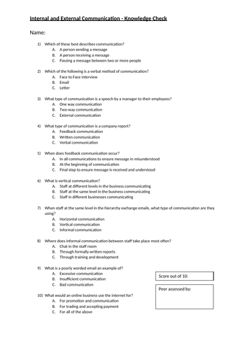 IGCSE Business Edexcel Theme 2 – 2.1 Internal and External ...