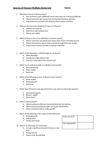 IGCSE Business Edexcel Theme 3 – 3.1 Business finance - sources ...