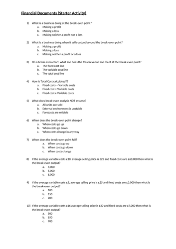 Igcse Business Edexcel Theme 3 34 Financial Documents Lesson 1 