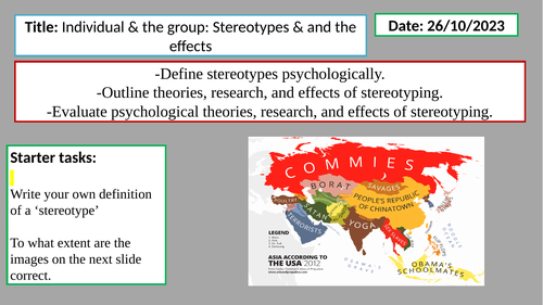 IB Psychology: Stereotypes and their effects | Teaching Resources