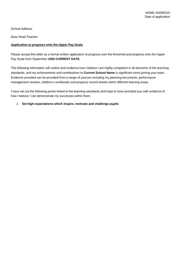 UPS2 and UPS3 Letter of Application | Teaching Resources
