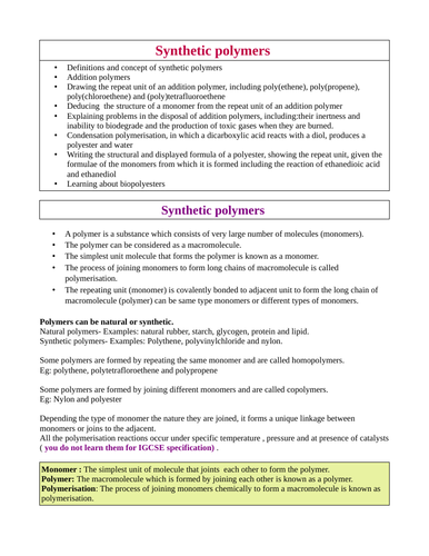 Complete revision notes - Synthetic Polymers for EDEXCEL International ...