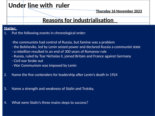 iGCSE Edexcel USSR, 1924-53 History (paper 1, option 5) | Teaching ...