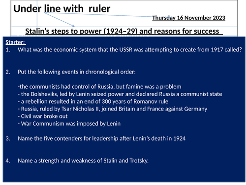 iGCSE Edexcel USSR, 1924-53 History (paper 1, option 5) | Teaching ...