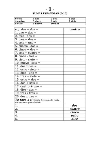 LAST MINUTE LIFESAVERS Spanish resource: 23 worksheets / 600 sums in ...