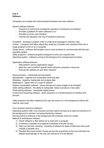 Igcse Computer Science Unit4 Software Notes Teaching Resources 
