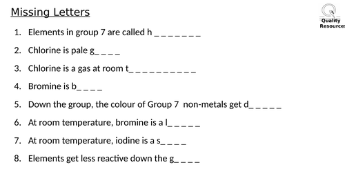 SEN/Low Ability GCSE Halogens Group 7 Complete Lesson | Teaching Resources