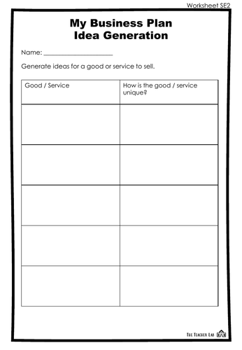 Entrepreneurship Business Plan Template Worksheets | Teaching Resources