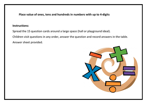 Maths outdoor/ hall place value trail/ quiz/ Hundreds, tens, ones ...