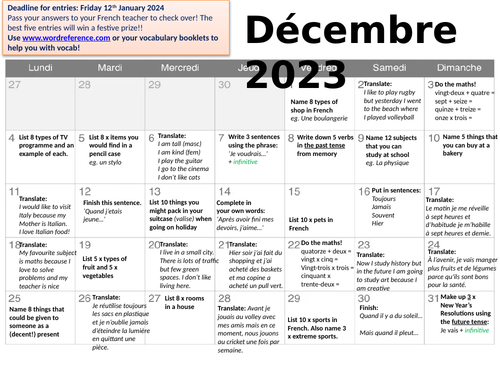 French Revision Advent Calendar | Teaching Resources