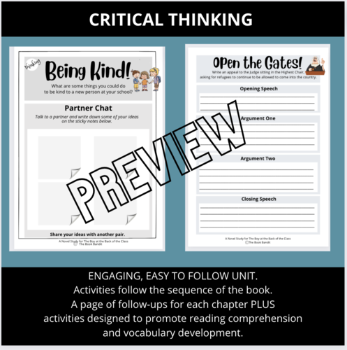 THE BOY AT THE BACK OF THE CLASS Novel Study and Reading Comprehension ...