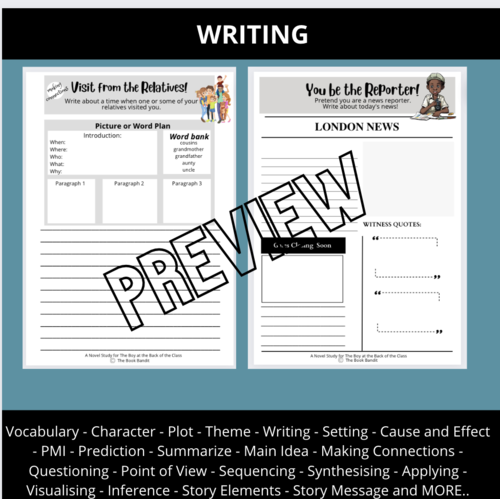 THE BOY AT THE BACK OF THE CLASS Novel Study and Reading Comprehension ...