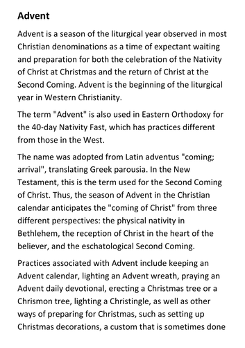 Advent Handout | Teaching Resources