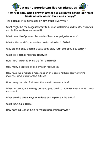 KS3 Population | Teaching Resources