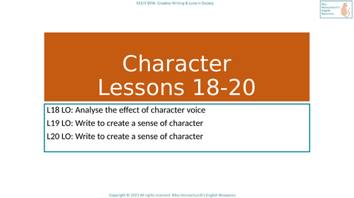Character Voice (Creative Writing SOW KS3/GCSE) - Love in Colour, Bolu ...
