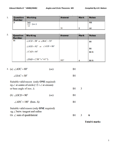 Angles And Circle Theorems Resource For Igcse Edexcel Mathematics Specification B Teaching