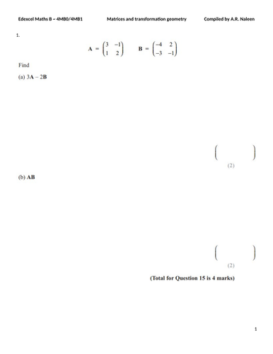 Matrices And Transformation Geometry Resource For Igcse Edexcel Mathematics Specification B