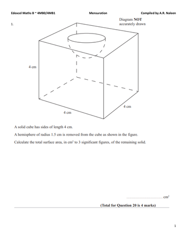 Mensuration Resource For Igcse Edexcel Mathematics Specification B Teaching Resources