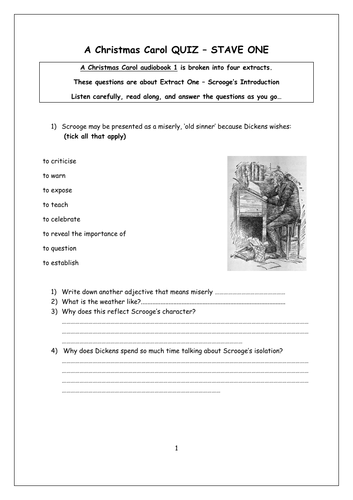A Christmas Carol STAVE ONE Audio-quiz and accompanying PDF English Literature GCSE | Teaching ...