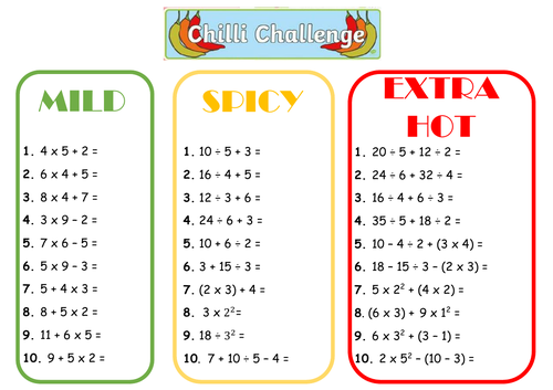 Order of operations - chilli challenge | Teaching Resources