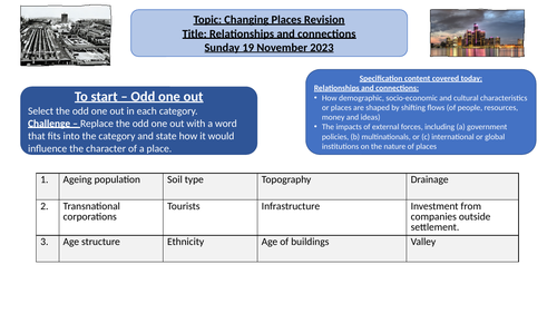A Level Geography Changing places Lessons 4 and 5 - Relationships and ...