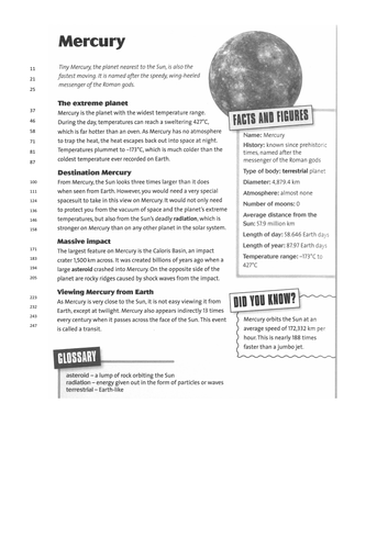 Mercury reading comprehension | Teaching Resources