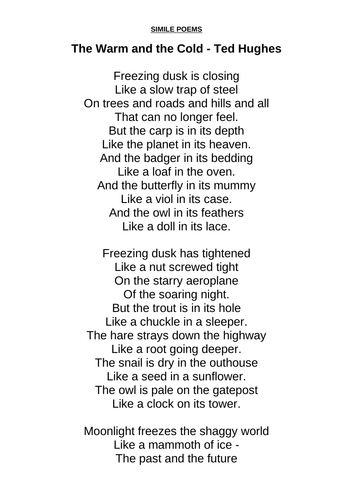 Examples of Similes in Poetry | Teaching Resources