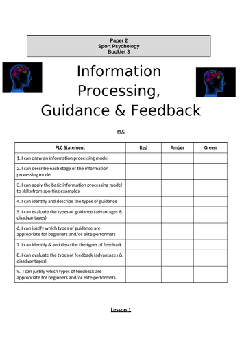 AQA GCSE PE: Paper 2: Sport Psychology- Information Processing ...