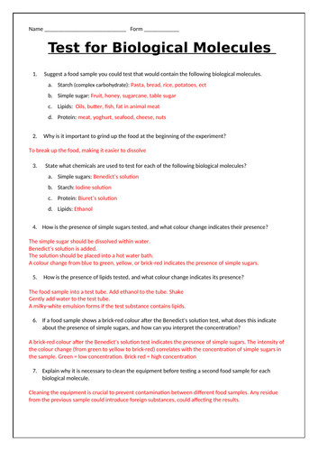 Testing for Biological Molecules - Comic | Teaching Resources