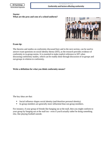 IB Psychology: Conformity and factors affecting conformity | Teaching ...