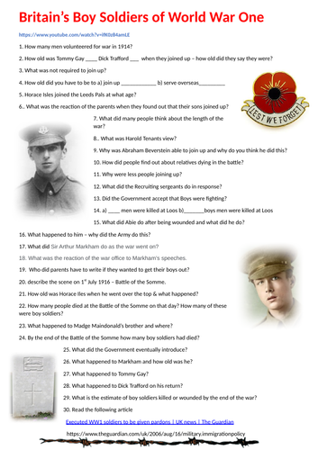 Britain's Boy Soldiers of World War One - Video Resource Sheet ...