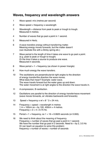 Wave speed, frequency and wavelength worksheet, AQA 9-1 GCSE physics ...