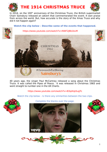 THE CHRISTMAS TRUCE USING, SONGS, FILM, PRIMARY EVIDENCE ...