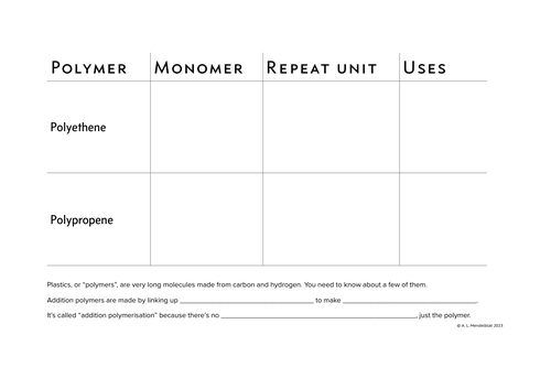 AQA polymer worksheets, GCSE chemistry | Teaching Resources