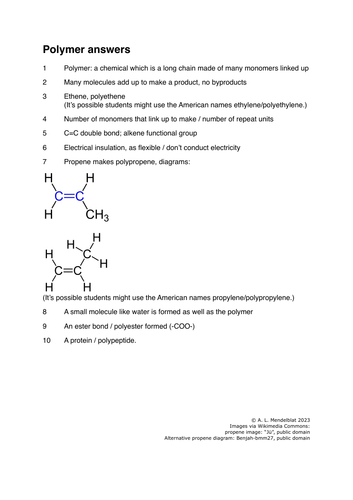 AQA polymer worksheets, GCSE chemistry | Teaching Resources