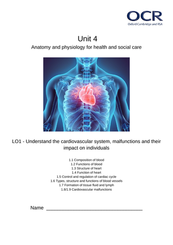 Unit 4 OCR Anatomy and Physiology LO1 Cardiovascular | Teaching Resources