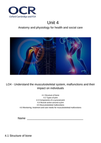 Unit 4 OCR Anatomy and physiology LO4 musculoskeletal | Teaching Resources