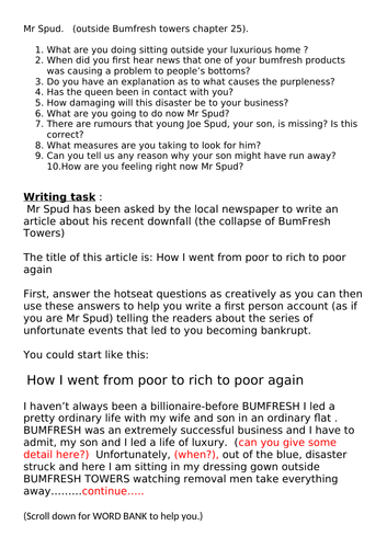 Billionaire Boy comprehension worksheets + creative writing activities ...