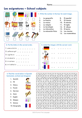 Spanish School Subjects - Las Asignaturas | Teaching Resources