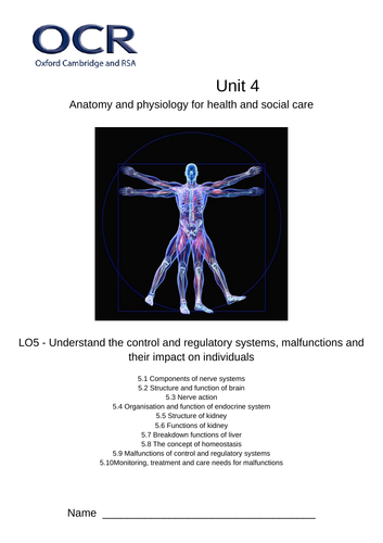 Unit 4 OCR Anatomy and physiology LO5 Control and regulatory sysetms | Teaching Resources