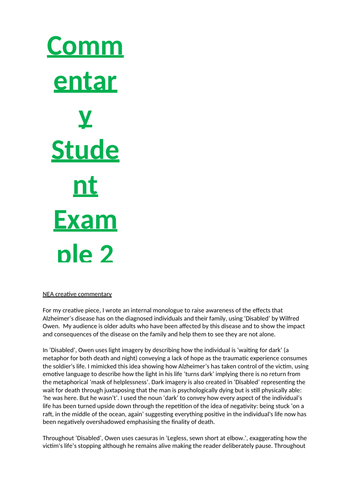 AQA A Level English Language NEA Commentary Lesson | Teaching Resources