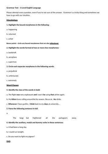 A Level English Language Grammar Worksheets | Teaching Resources