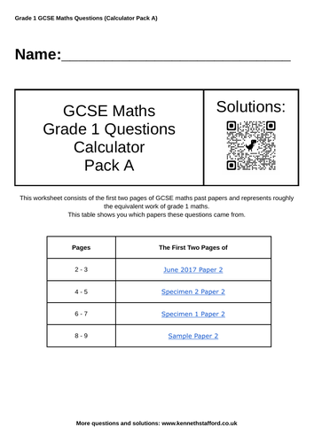 Grade 1 GCSE Maths Questions | Teaching Resources