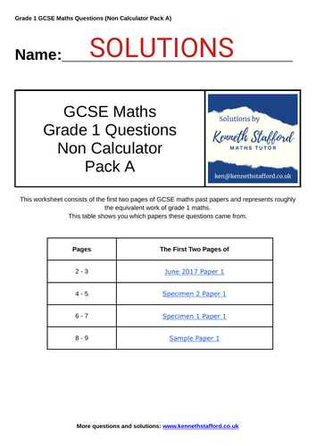 Grade 1 GCSE Maths Questions | Teaching Resources
