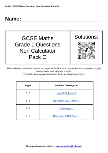 Grade 1 GCSE Maths Questions | Teaching Resources
