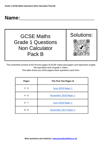 Grade 1 GCSE Maths Questions | Teaching Resources