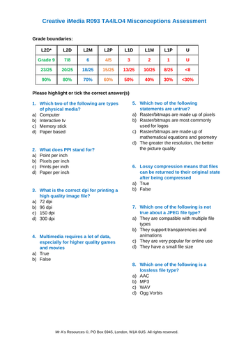 R093 TA4/LO4 End of Unit Misconceptions Assessment | Teaching Resources