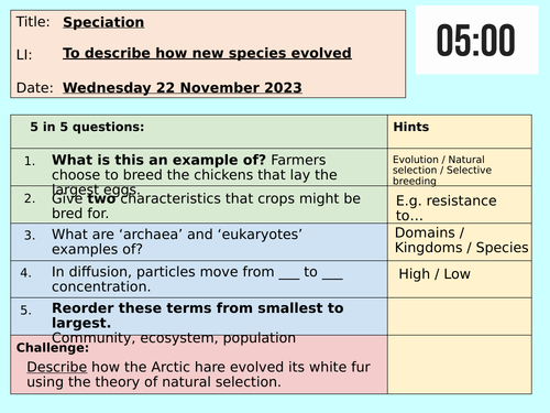 AQA GCSE Biology - Speciation lesson | Teaching Resources