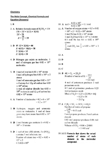 Stoichiometry,Moles Worksheet Set (115 questions & detailed answers ...